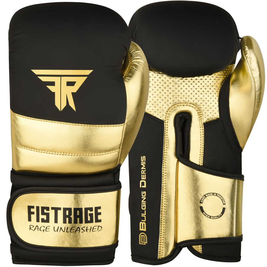 BULGING DERMIS Metallic Leather Boxing Gloves - Gold Black